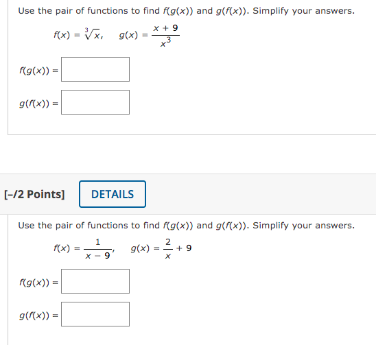 Solved Use the pair of functions to find f(g(x)) and | Chegg.com