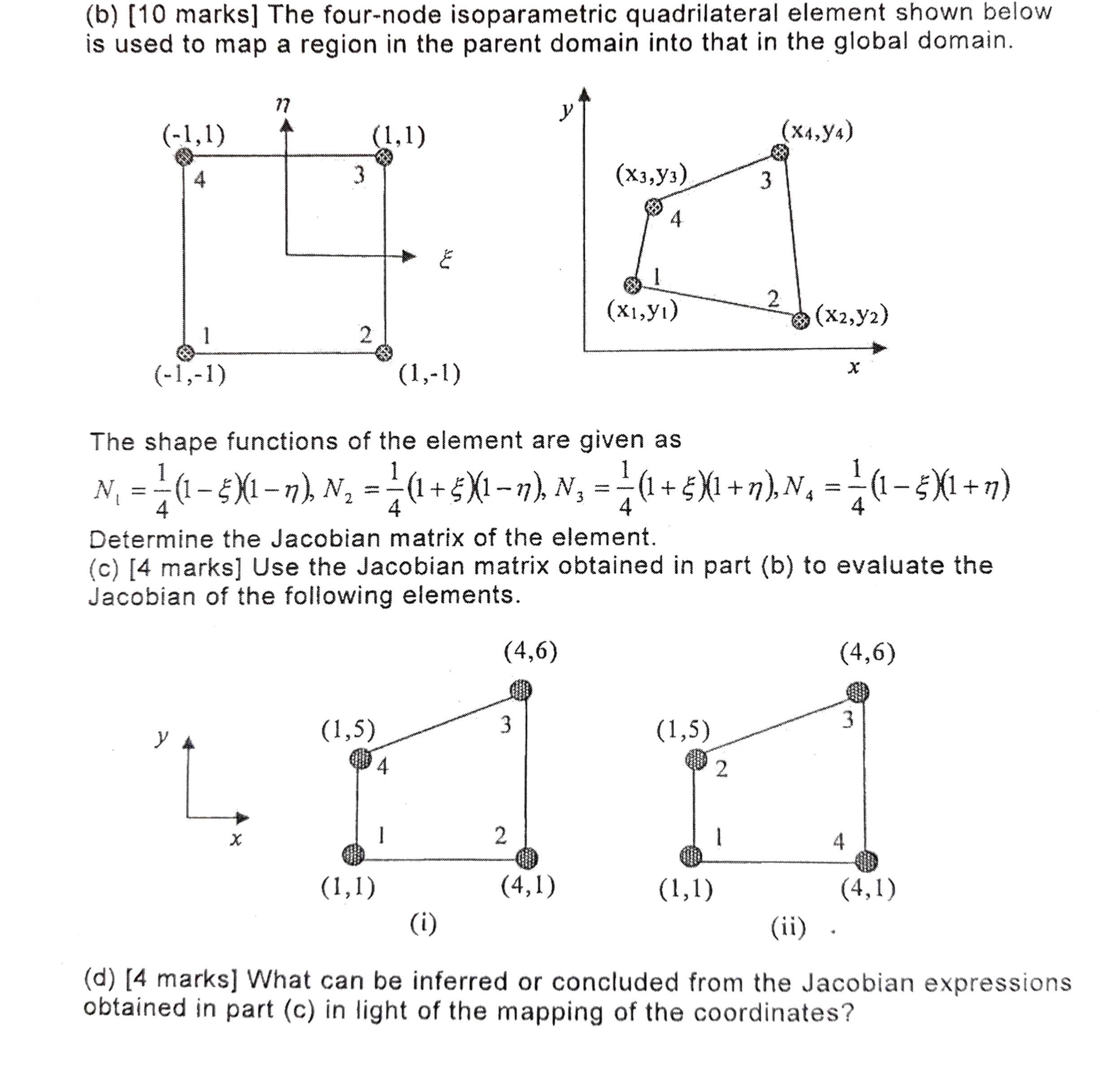 Solved (b) (10 marks] The four-node isoparametric | Chegg.com