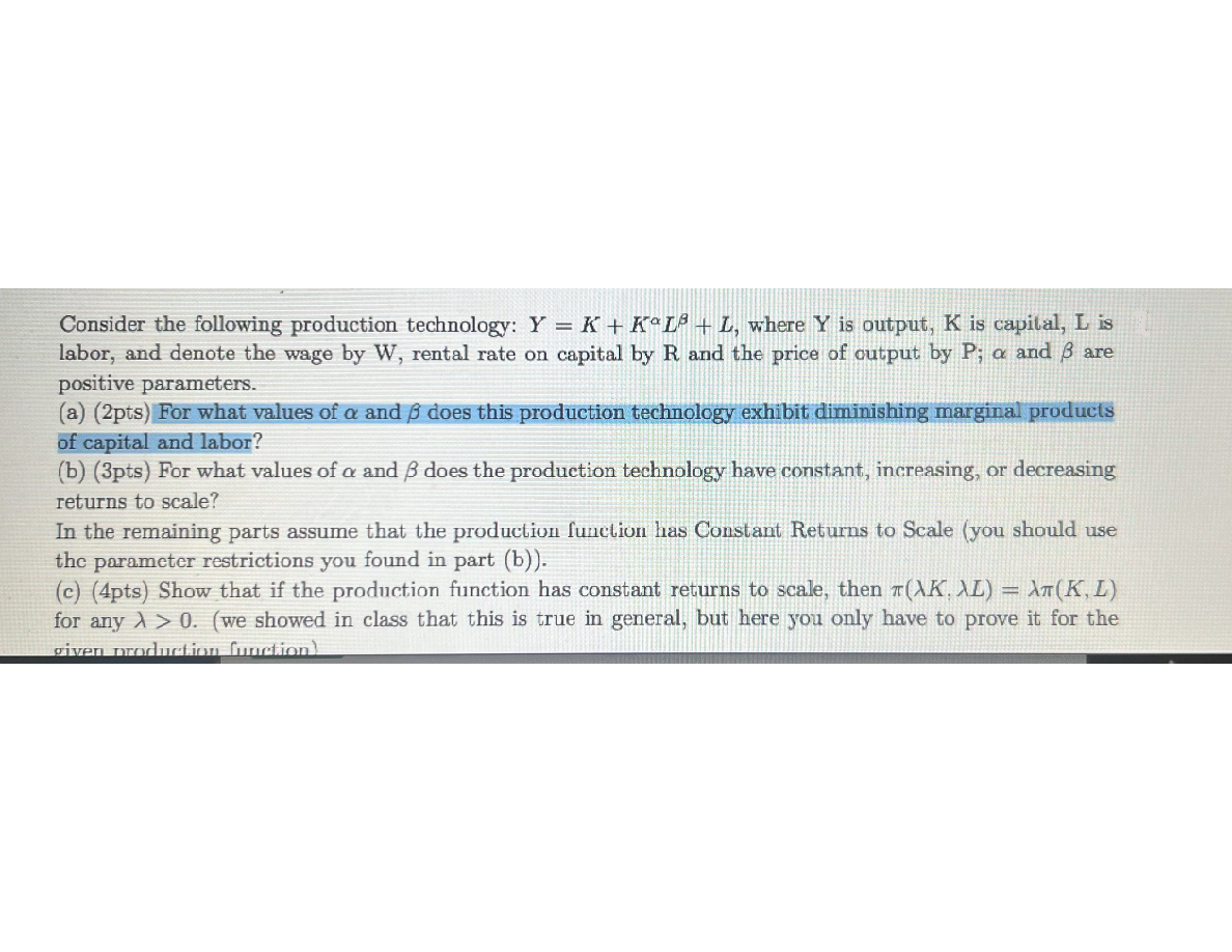 Solved Consider the following production technology: | Chegg.com