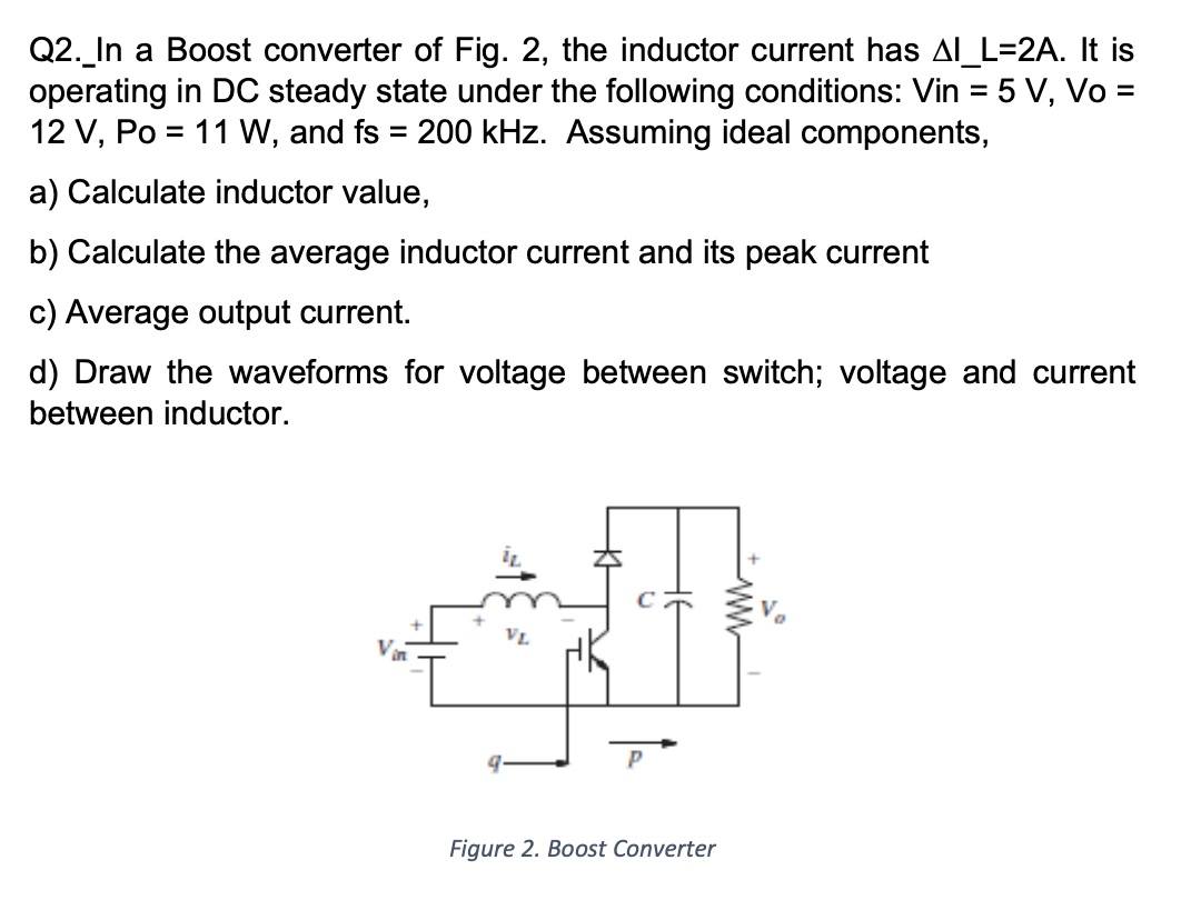 Solved Q2. In a Boost converter of Fig. 2, the inductor | Chegg.com