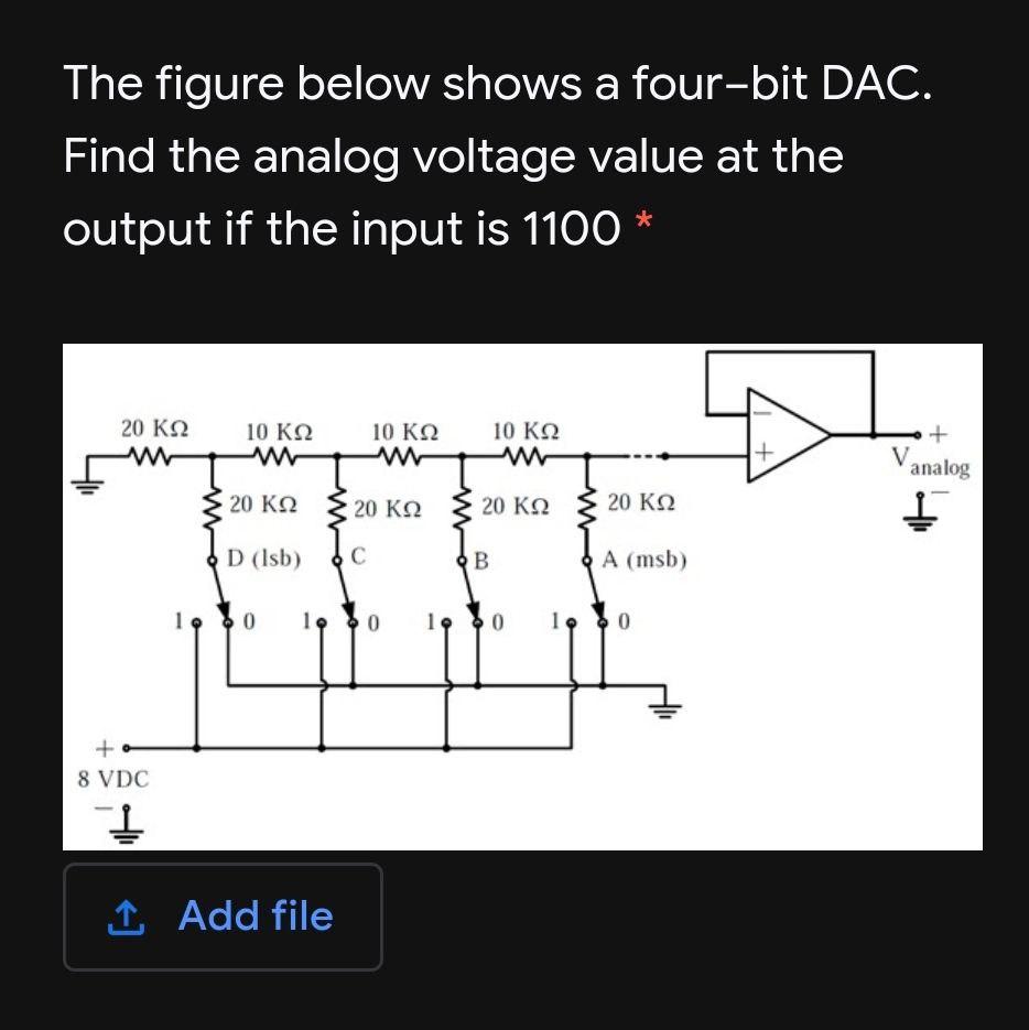 Solved The figure below shows a four-bit DAC. Find the | Chegg.com