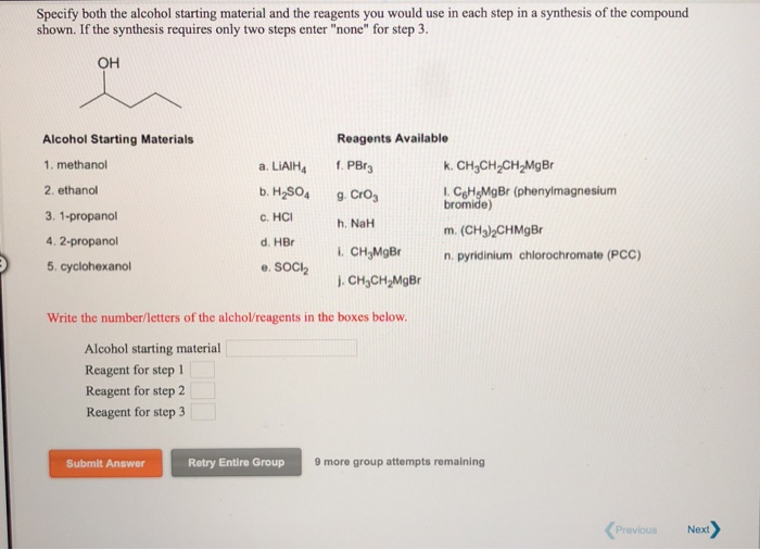 Solved Specify both the alcohol starting material and the | Chegg.com