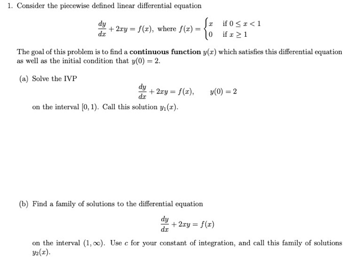 Solved 1. Consider the piecewise defined linear differential | Chegg.com