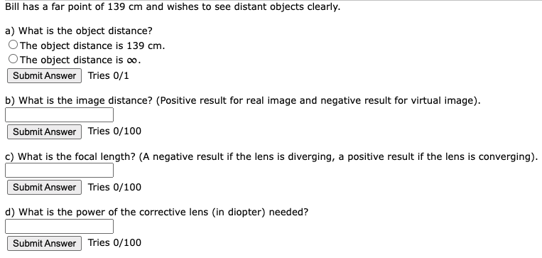Solved The object distance is ∞. Tries 0/1 b) What is the | Chegg.com