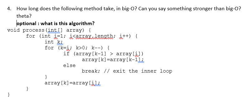 4. How long does the following method take, in big-o? | Chegg.com