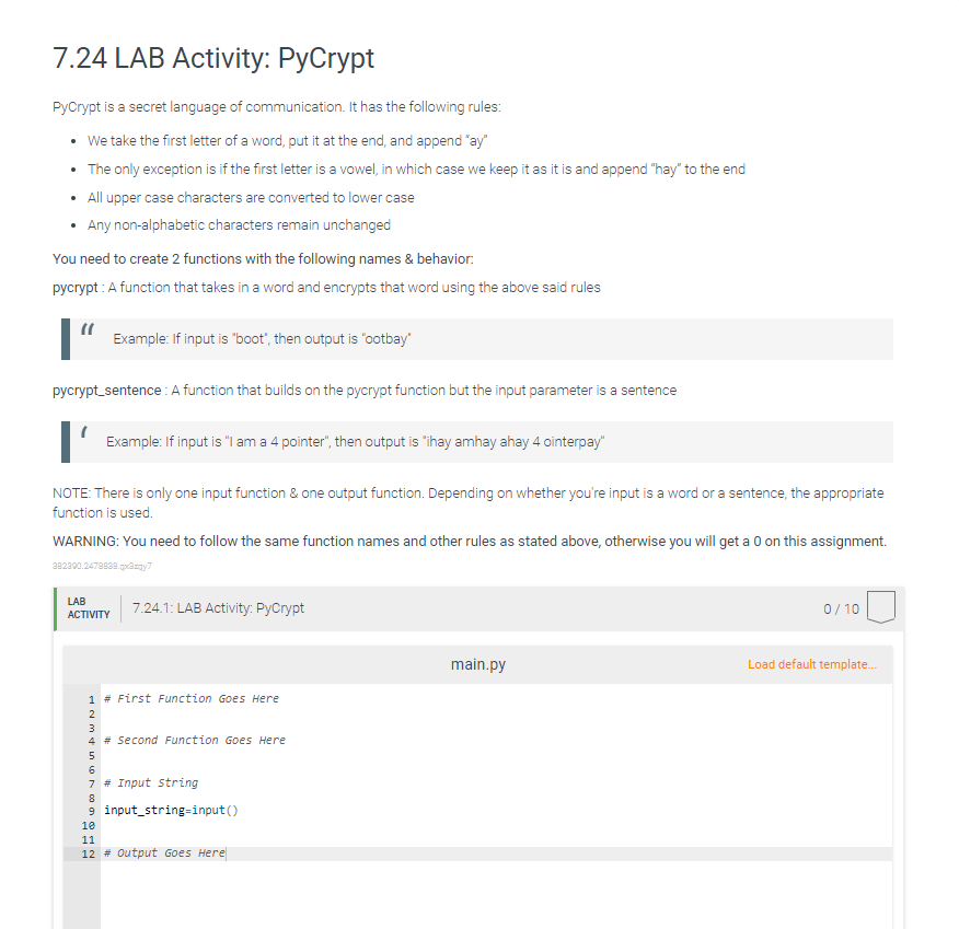 Solved 7.24 LAB Activity: PyCrypt PyCrypt is a secret | Chegg.com