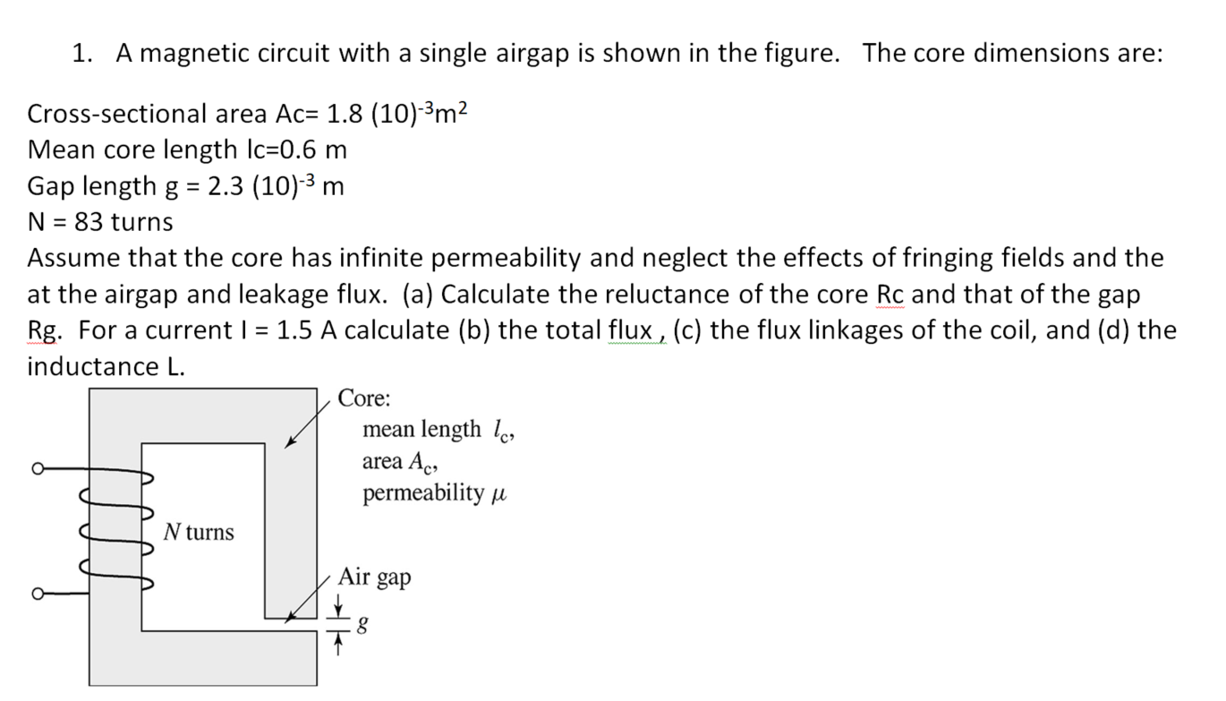Solved 1. A magnetic circuit with a single airgap is shown | Chegg.com
