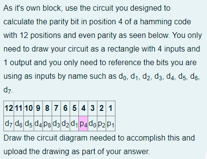 Solved Design a circuit to calculate the value of the parity | Chegg.com
