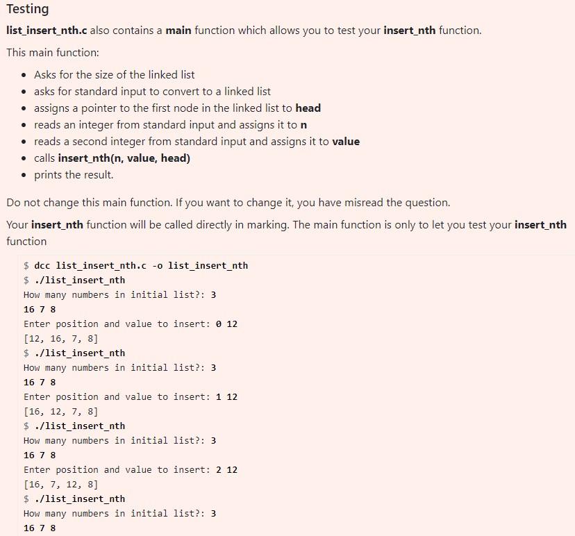 Solved Insert Into The Nth Position In A Linked Listyour 0659