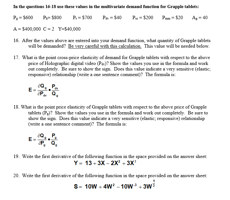 Solved The multivariate demand function below will be needed | Chegg.com