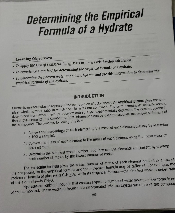 Determining the Empirical Formula of a Hydrate | Chegg.com