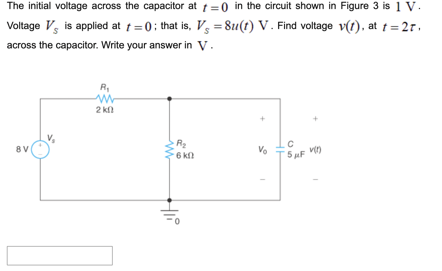 Solved The initial voltage across the capacitor at t=0 in | Chegg.com