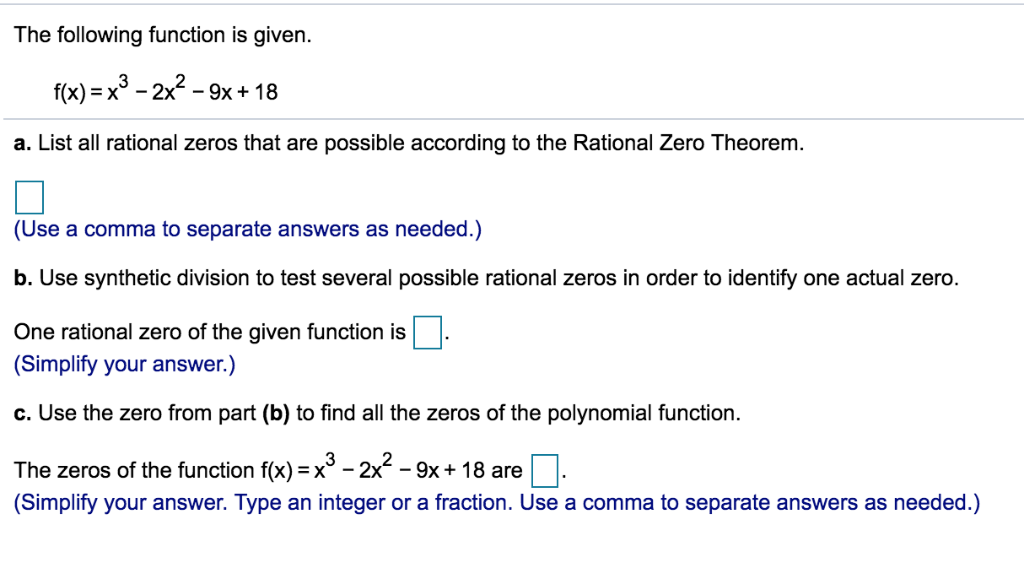 Solved The following function is given. f(x)=x3-2x2-9x + 18 | Chegg.com