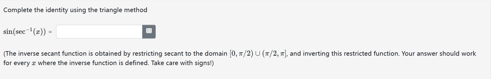 Solved Complete the identity using the triangle | Chegg.com