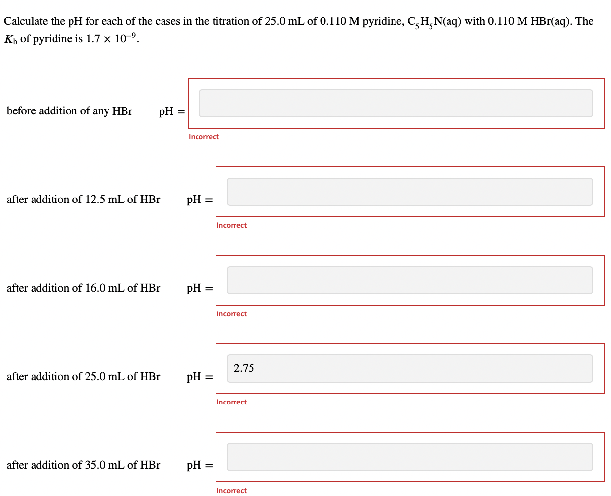 Solved Calculate the pH for each of the cases in the | Chegg.com