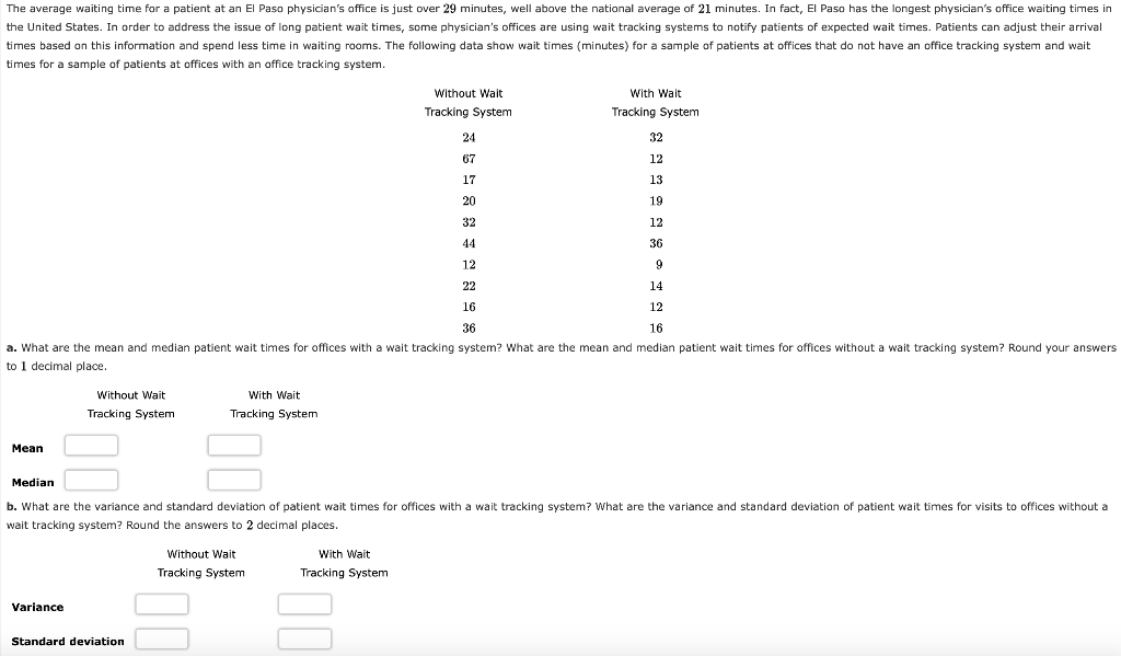 The average waiting time for a patient at an El Paso | Chegg.com