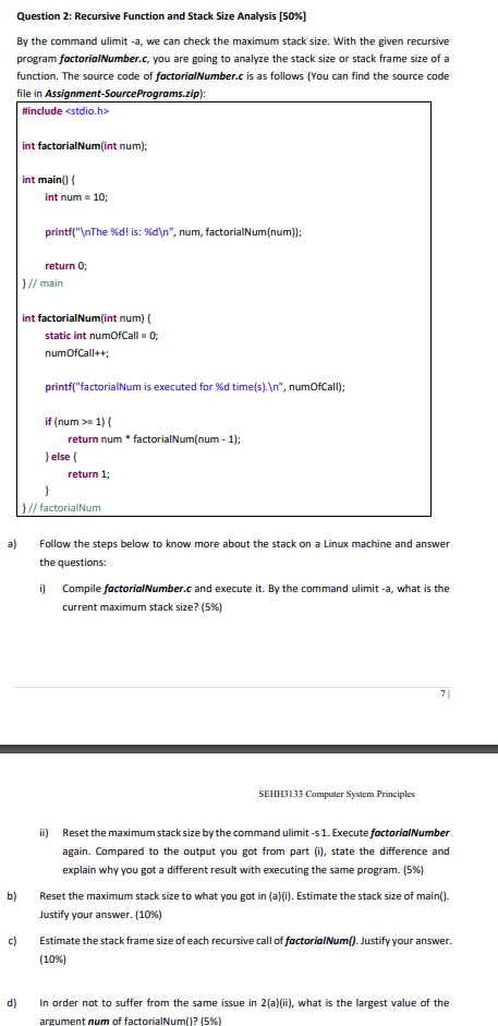 Solved Question 2: Recursive Function and Stack Size | Chegg.com