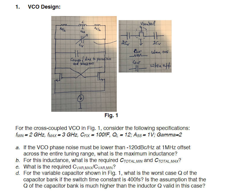1. VCO Design: Fig. 1 For the cross-coupled VCO in | Chegg.com