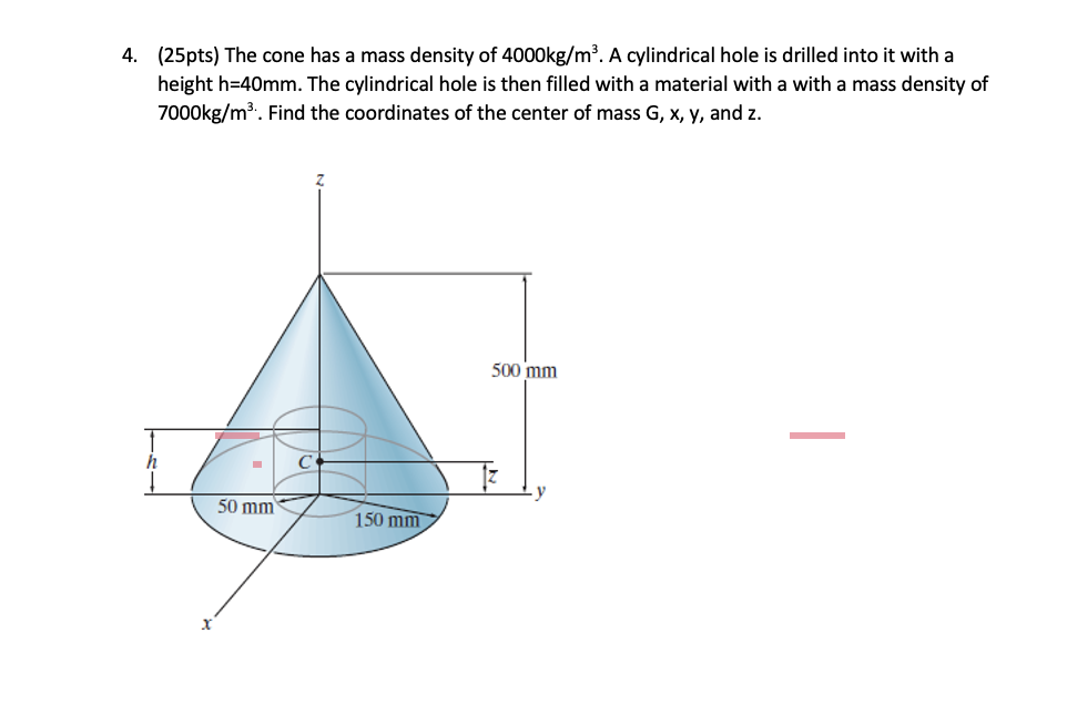 Solved (25pts) The cone has a mass density of 4000 kg/m3. A | Chegg.com