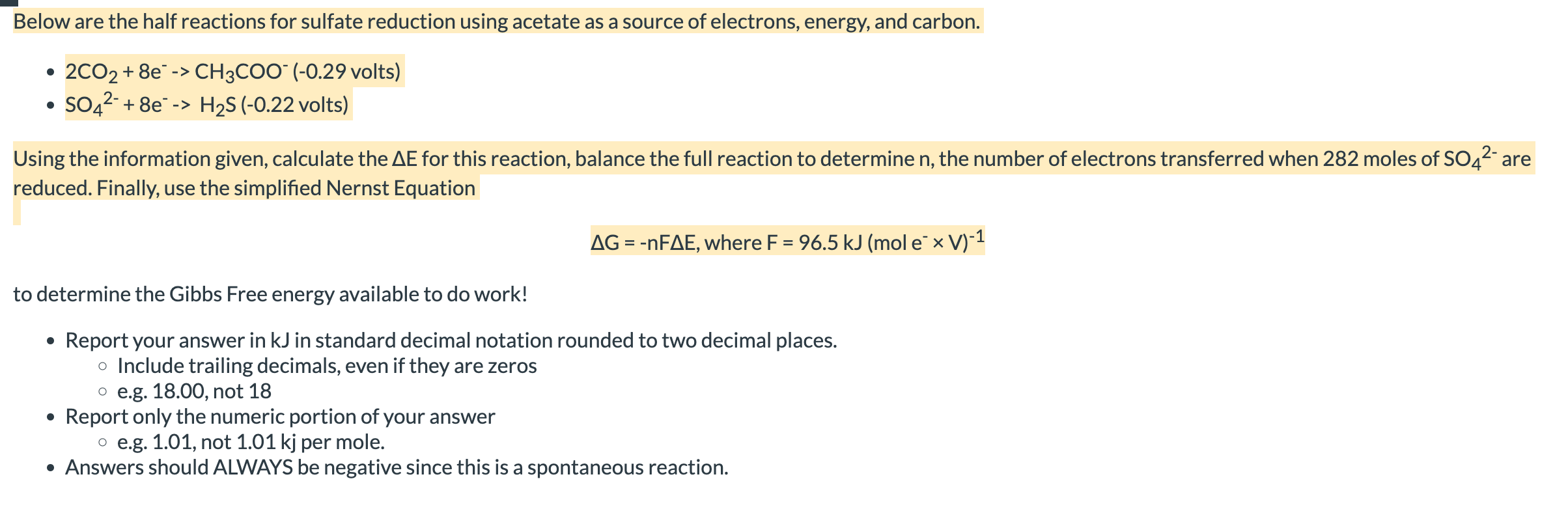 Solved Below are the half reactions for sulfate reduction | Chegg.com