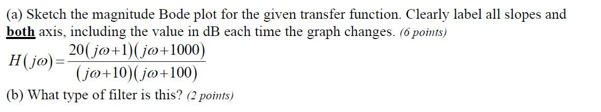 Solved (a) Sketch the magnitude Bode plot for the given | Chegg.com