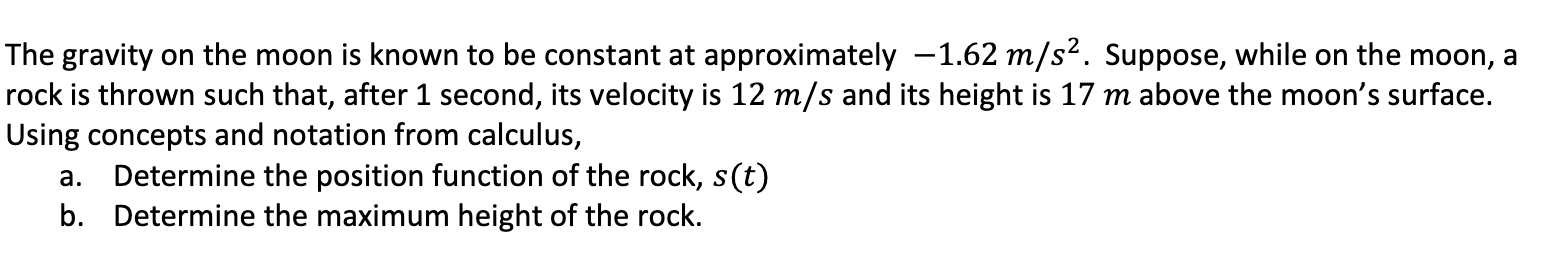 Solved The gravity on the moon is known to be constant at | Chegg.com