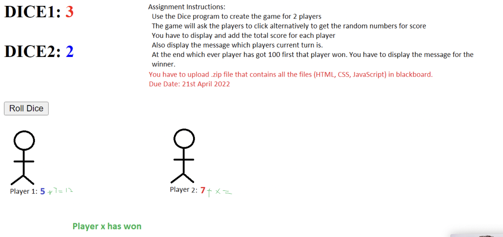 DICE1:3 DICE2: 2 Assignment Instructions: Use the | Chegg.com