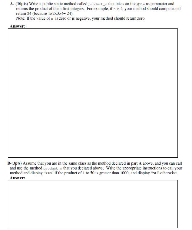 Solved A- (10pts) Write a public static method called | Chegg.com