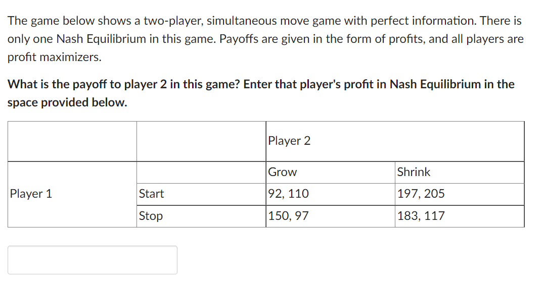 Solved The game below shows a two-player, simultaneous move | Chegg.com