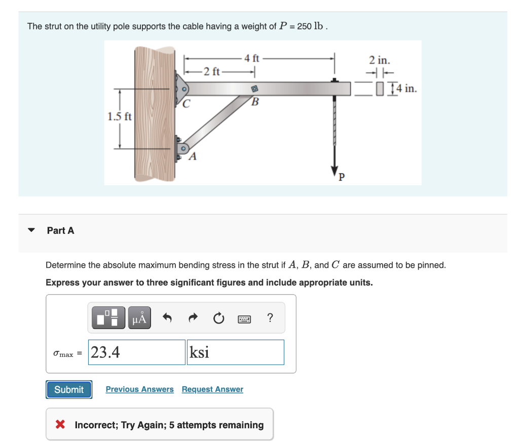 Solved The strut on the utility pole supports the cable | Chegg.com