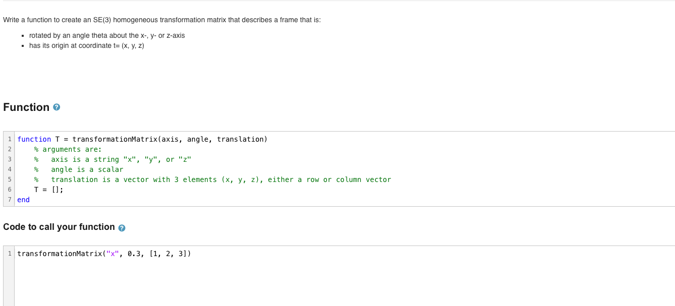 Solved Write a function to create an SE(3) homogeneous | Chegg.com