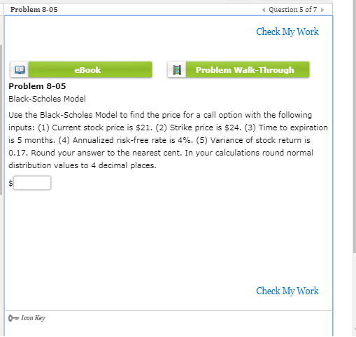 Solved Problem 8-05 Question 5 of 7 Check My Work eBook | Chegg.com