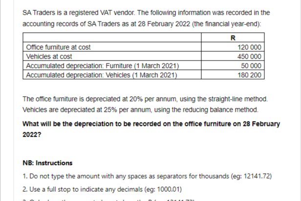 Solved SA Traders is a registered VAT vendor. The following | Chegg.com