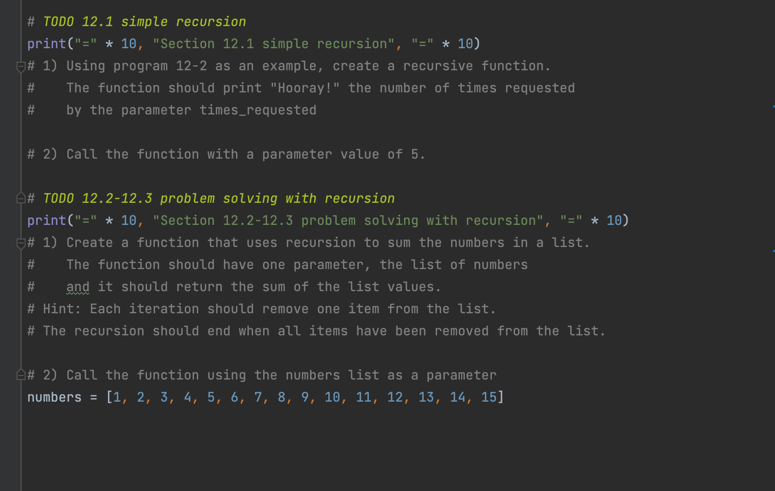 Solved # TODO 12.1 simple recursion print("=" * 10, "Section | Chegg.com