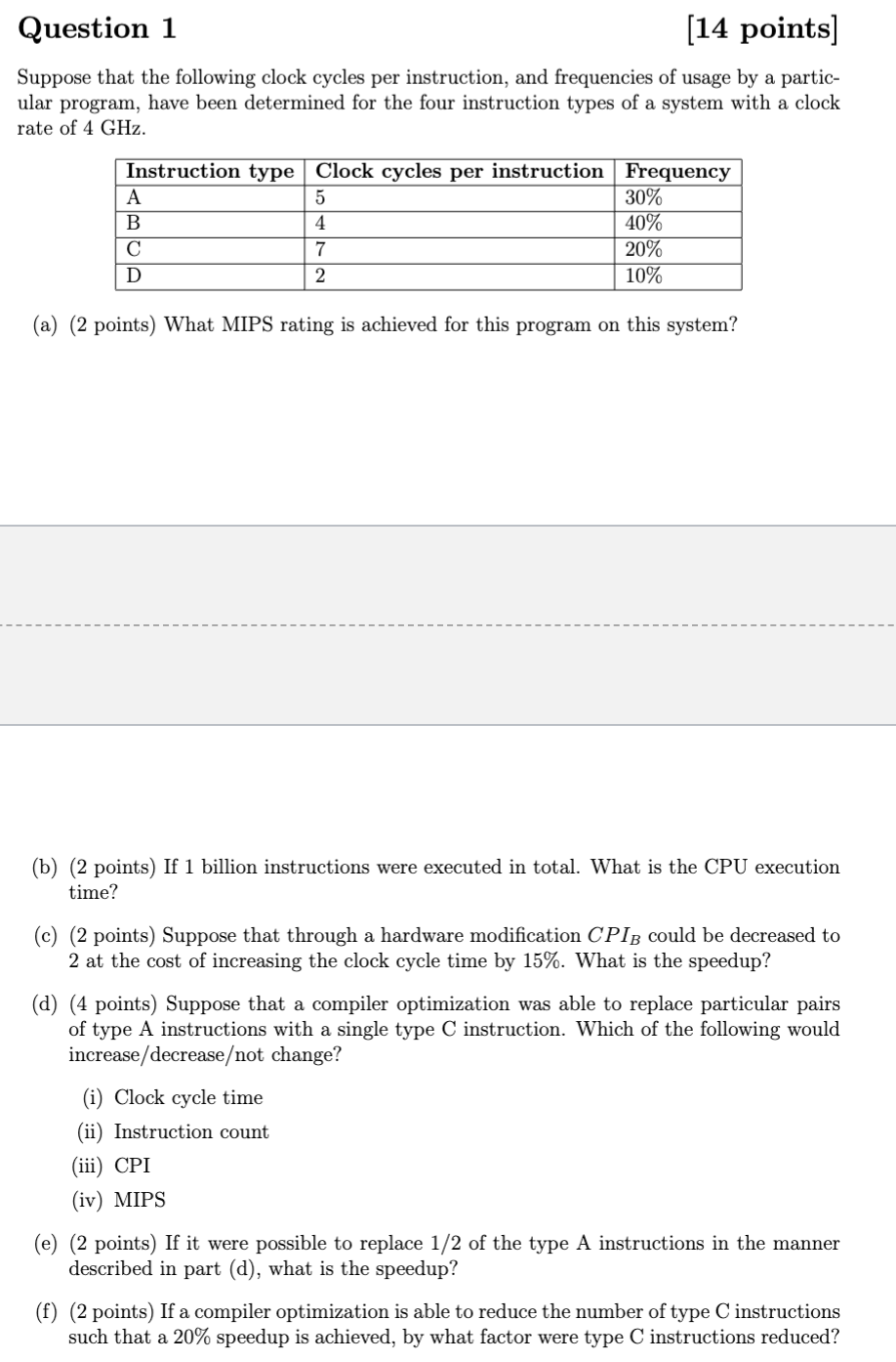 Solved (b) (2 ﻿points) ﻿If 1 ﻿billion instructions were | Chegg.com