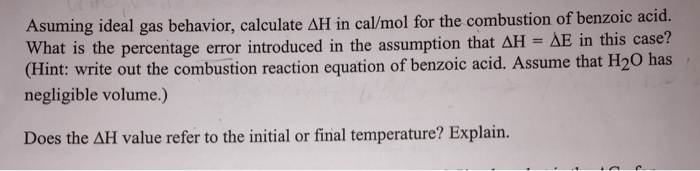 Solved Assuming ideal gas behavior, calculate delta H in | Chegg.com