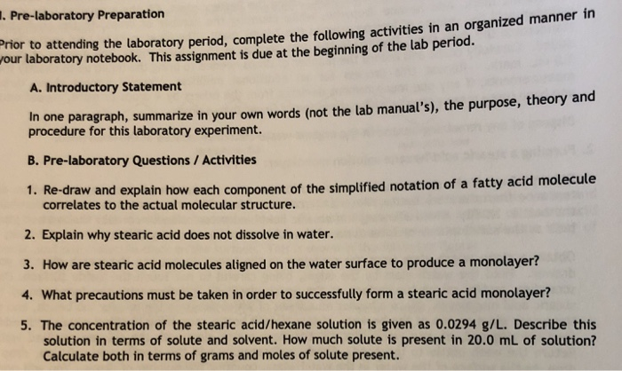 Solved . Pre-laboratory Preparation Prior to attending the | Chegg.com