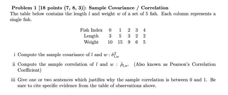 Solved Problem 1 (18 points (7, 8, 3)]: Sample Covariance / | Chegg.com