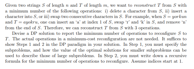 Solved Given two strings S of length n and T of length m, | Chegg.com