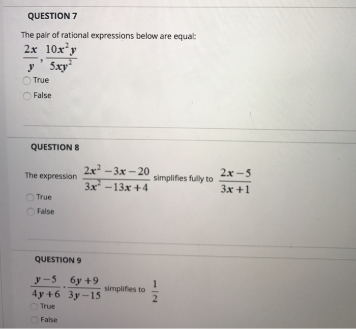 Solved QUESTION 7 The pair of rational expressions below are | Chegg.com