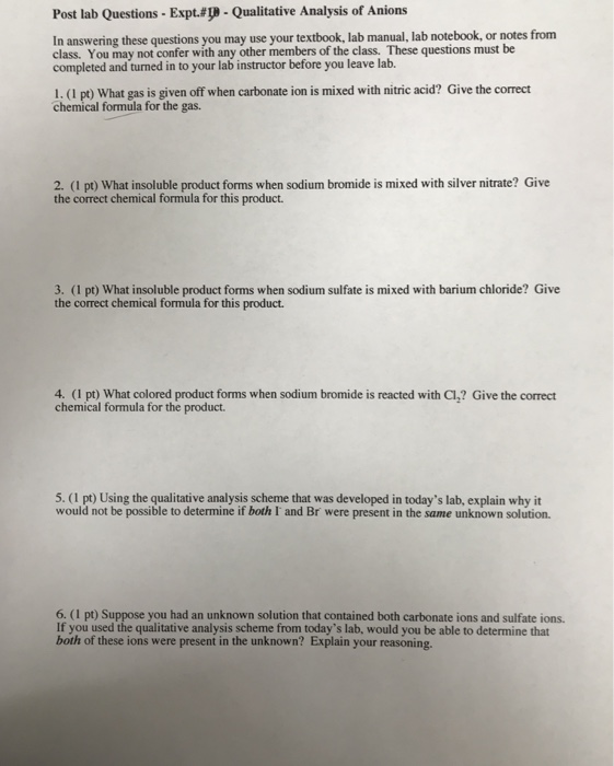 Solved Post lab Questions-Expt.y Qualitative Analysis of | Chegg.com