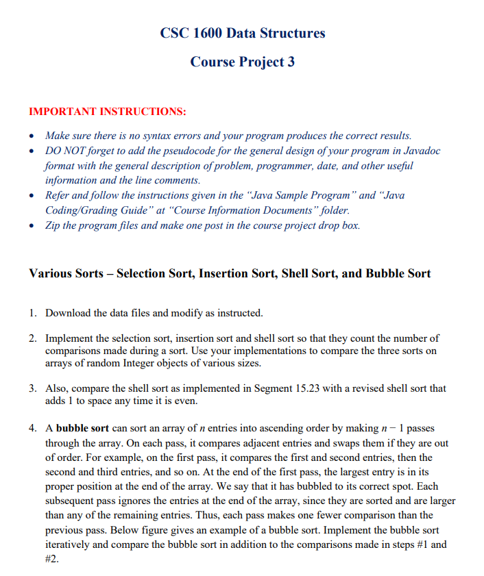 Solved CSC 1600 Data Structures Course Project 3 IMPORTANT | Chegg.com