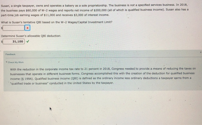 Solved Susan, a single taxpayer, owns and operates a bakery | Chegg.com