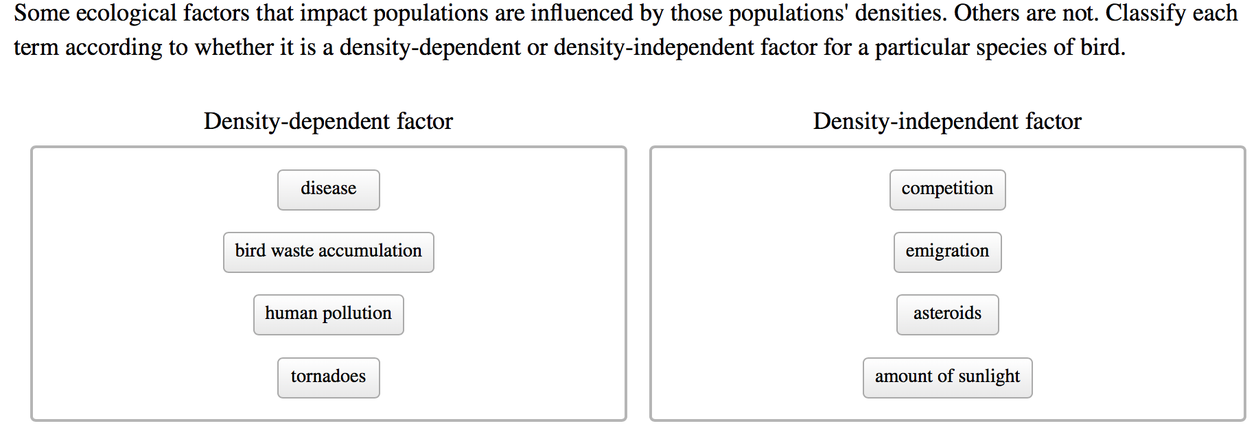 Solved Some ecological factors that impact populations are | Chegg.com
