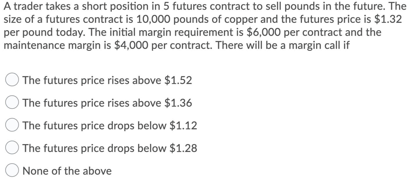 Solved A trader takes a short position in 5 futures contract | Chegg.com