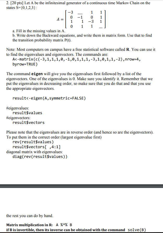 2. [20 pts] Let A be the infinitesimal generator of a | Chegg.com