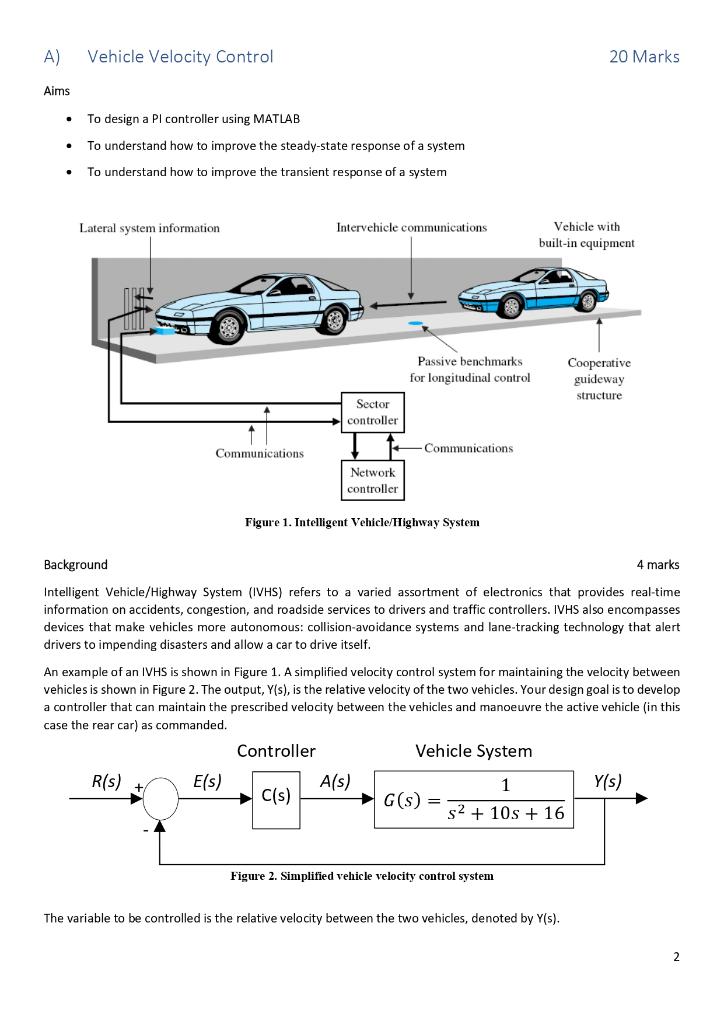 A) Vehicle Velocity Control 20 Marks Aims - To design | Chegg.com