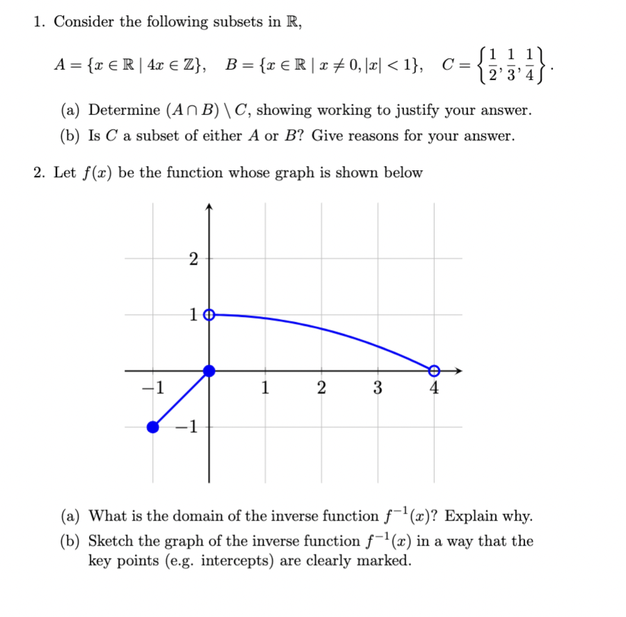 Solved 1. Consider the following subsets in R, | Chegg.com