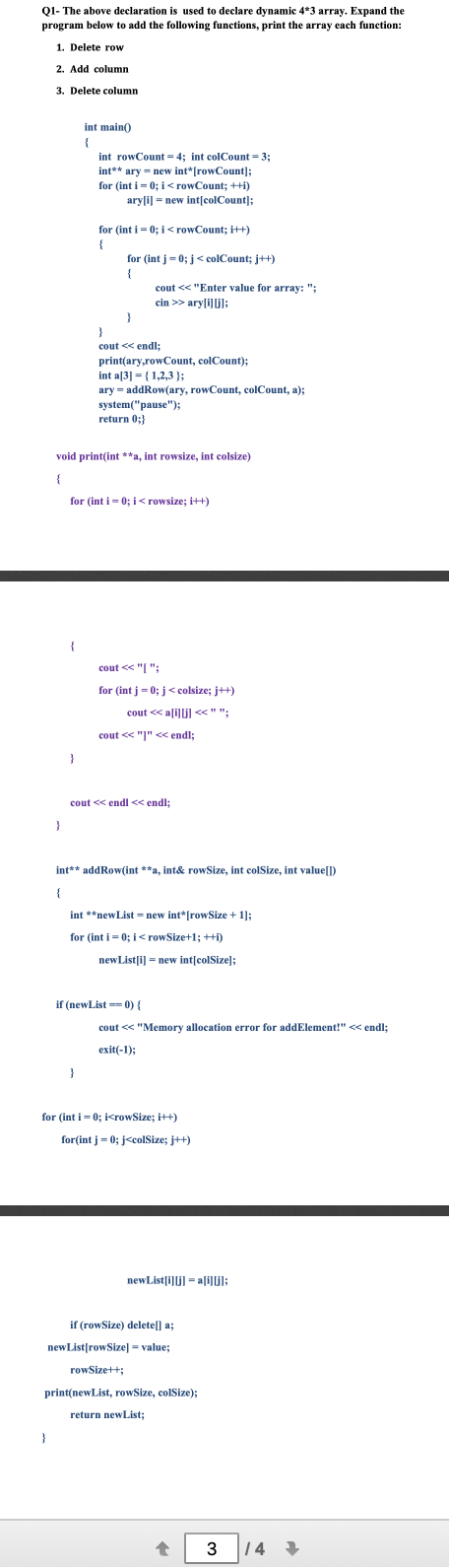 Solved Q1- The above declaration is used to declare dynamic | Chegg.com