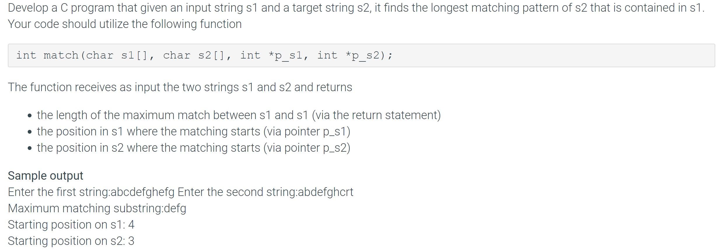 Solved Develop a C program that given an input string s1 and | Chegg.com